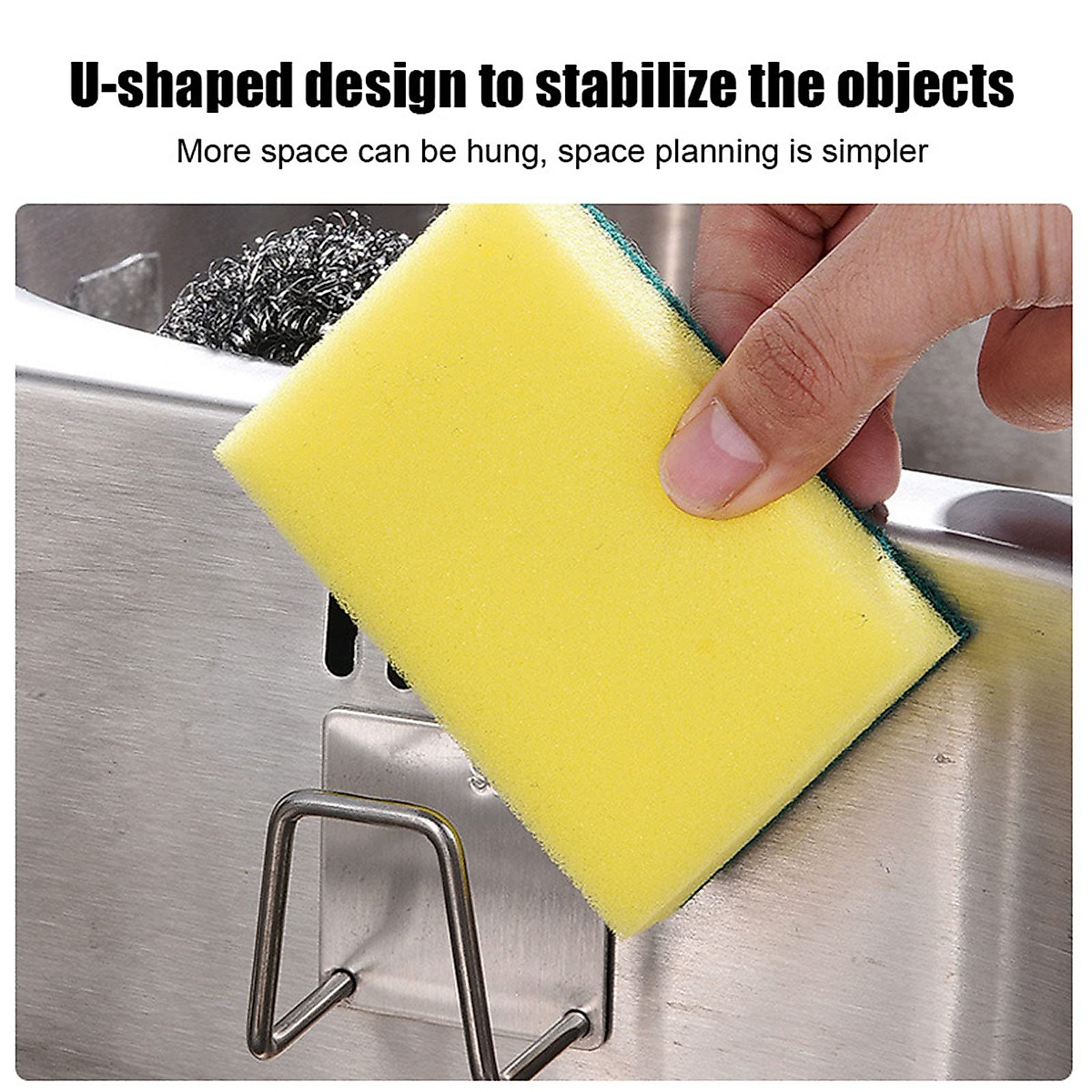 4Pcs Sponge Holders for Kitchen Sink,Strong Adhesive Small Sponge Holder,Stainless Steel Rustproof Waterproof Kitchen Sink Caddy Save Sink Space,Quick Drying(silver)