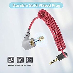 Sovvid 3.5mm TRS to TRRS Adapter Cable - Patch Microphone Cable 1/8 Male to Male Coiled Right Angle Mic Cord Compatible iPhone Smartphone Tablets with Rode SC7 VideoMic BOYA and More External Mic