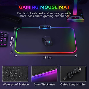 Hcman RGB Gaming Mouse Pad, Small Mousepad 340×245×3mm, PC Gaming Accessories LED Mouse Mat for Desk, Mouse Pads Boy Gifts for Computer Gamer - Black