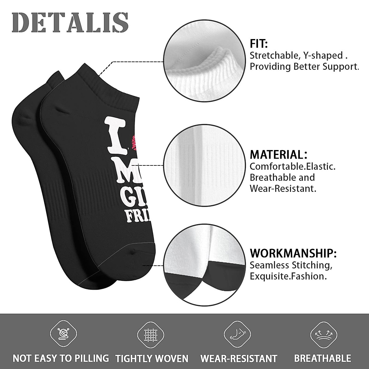 KEHUASW No Show Socks Valentines day Short Mens Sock No Show Dress Sock Funny i love my girlfriend Sock