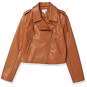 The Drop Women's Heather Faux Leather Moto Jacket, Cognac, XXL, Plus Size