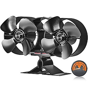 VEVOR Wood Stove Fan Heat Powered, 8 Blades Fireplace Fan Non-Electric, Quiet Thermoelectric Fan for Wood Burning Stove/Pellet/Log Burner, (with Accessories Magnetic Thermometer), Dual Motors