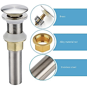 Rockgoya Bathroom Sink Drain,Drain Stopper Bathroom Sink Without Overflow,Pop Up Drain Assembly with Detachable Strainer Basket,Built-in Anti-Clogging Strainer,Stainless Steel Brushed Nickel