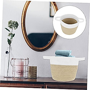 1pc Round Storage Box Woven Storage Baskets Round Woven Basket Round Laundry Basket Cotton Braid Basket Laundry Clothes Hamper Woven Storage Bins Organizing Basket Fold