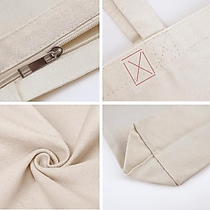 Lidxfeo Canvas Tote Bag Aesthetic, Shoulder Shopping Bag for Women, with Zipper and Inner Pocket, for Shopping, School, Work