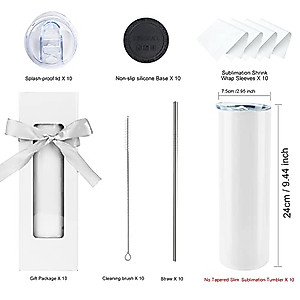 Sublimation Tumblers bulk 30 oz Skinny, 10 Pack Stainless Steel Double Wall Insulated Straight Sublimation Tumbler Cups Blank White with Lid, Straw, Individually Box,Polymer Coating for Heat Transfer