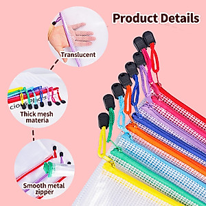 24pcs Mesh Zipper Pouch Bags - 8 Sizes Plastic Zipper Pouches for Organization, Mesh Bags with Zipper, Waterproof Clear Travel Pouches, UMETDO File Bag with Zipper for Office Supplies