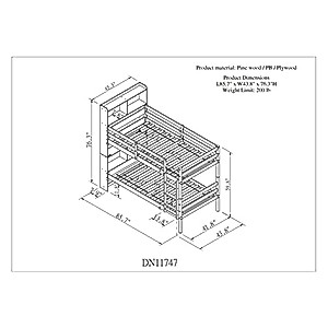 Twin Over Twin Bunk Beds, Wood Bunk Bed with Bookcase Headboard, Solid Wood Bed Frame with Safety Rail and Ladder, Kids/Teens Bedroom, Guest Room Furniture, Can Be converted into 2 Beds, Grey