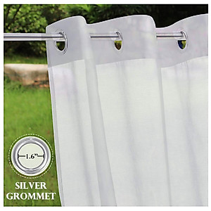 RYB HOME Outdoor Sheer Curtains - Linen-Like White Sheer Panel Grommet Top Dry Fast Prevent Directly Light Exposure for Garden/Porch, with Free Rope Tieback, W 54 x L 96 inch, 1 Pc