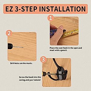 YOUYIDUN 6 Pcs Three Prongs Coat Hooks, Heavy Duty Wall Mounted Clothes Hooks, Black Retro Metal Towel Robe Hooks with Screws for Hanging Coat, Scarf, Bag, Towel, Key, Cap, Hats, Robes Hooks