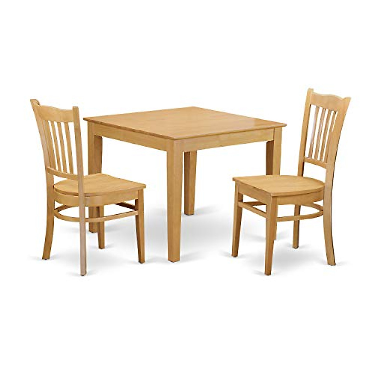 East West Furniture OXGR3-OAK-W Oxford 3 Piece Set Contains a Square Dinner Table and 2 Kitchen Dining Chairs, 36x36 Inch, Oak