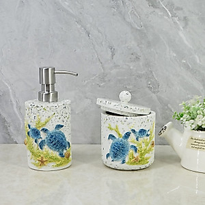 BATH 77SHANCO Resin sea turtles terrazzo cotton swab box, resin cotton ball jar with lid, cosmetic countertop organizer, cotton pad container