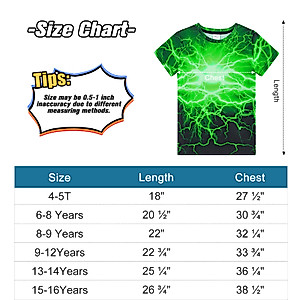 Funnycokid Boys Shirts Neon Green Size 10-12 Kids T-Shirts Girls Lightning Clothes Tops Tees Graphic Short Sleeve Birthday Cool 9-12 Years Youth