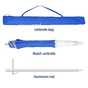 CLISPEED 7ft Beach Umbrella for Sand Aluminum Pole UV 50+ Protection Outdoor Windproof Beach Umbrella with Sand Anchor Portable Carry Bag for Beach Patio Lawn Garden Backyard (Dark Blue)