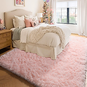 PAGISOFE Pink Rugs for Girls Bedroom 4x6 Ft Fluffy Cute Girls Room Decor Aesthetic Area Rug Kawaii Baby Nursery Rug Plush Playroom Rug Shag Teen Girls Rug Thick Fur Dorm Rug Living Room Carpet
