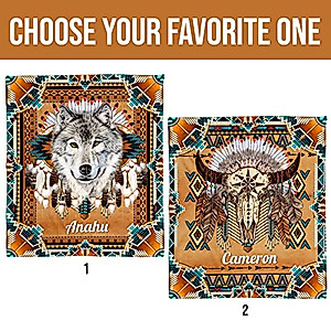 Toyshea Native American Blanket Western Wolf Indian Fleece Or Sherpa Throws Small Large Size Tribal Pattern Blankets Throw Personalized Gifts for Men Women Bedding Couch Outdoor Home Decor