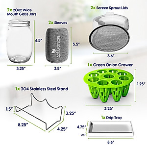 Premium Sprouts Growing Kit & Green Onion Regrower with 2 Mason Jars & Superior Sprout lids. Perfect Sprouter Set for Growing Broccoli, Alfalfa & Beans.