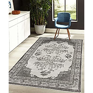 Ambesonne Rose Decorative Rug, Vintage Boho Oriental Culture Style Pattern of Swirling and Curlicue Flowers Art, Quality Carpet for Bedroom Dorm and Living Room, 5' 1" X 7' 5", Dark Grey
