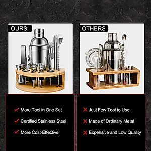 TAUPO Cocktail Shaker Set | 12 Pieces Stainless Steel Bartender Kit with Bamboo Stand and Cocktail Recipes for Drink Mixing | Bar Set Home Mixology Barware Tool Sets(25 oz)