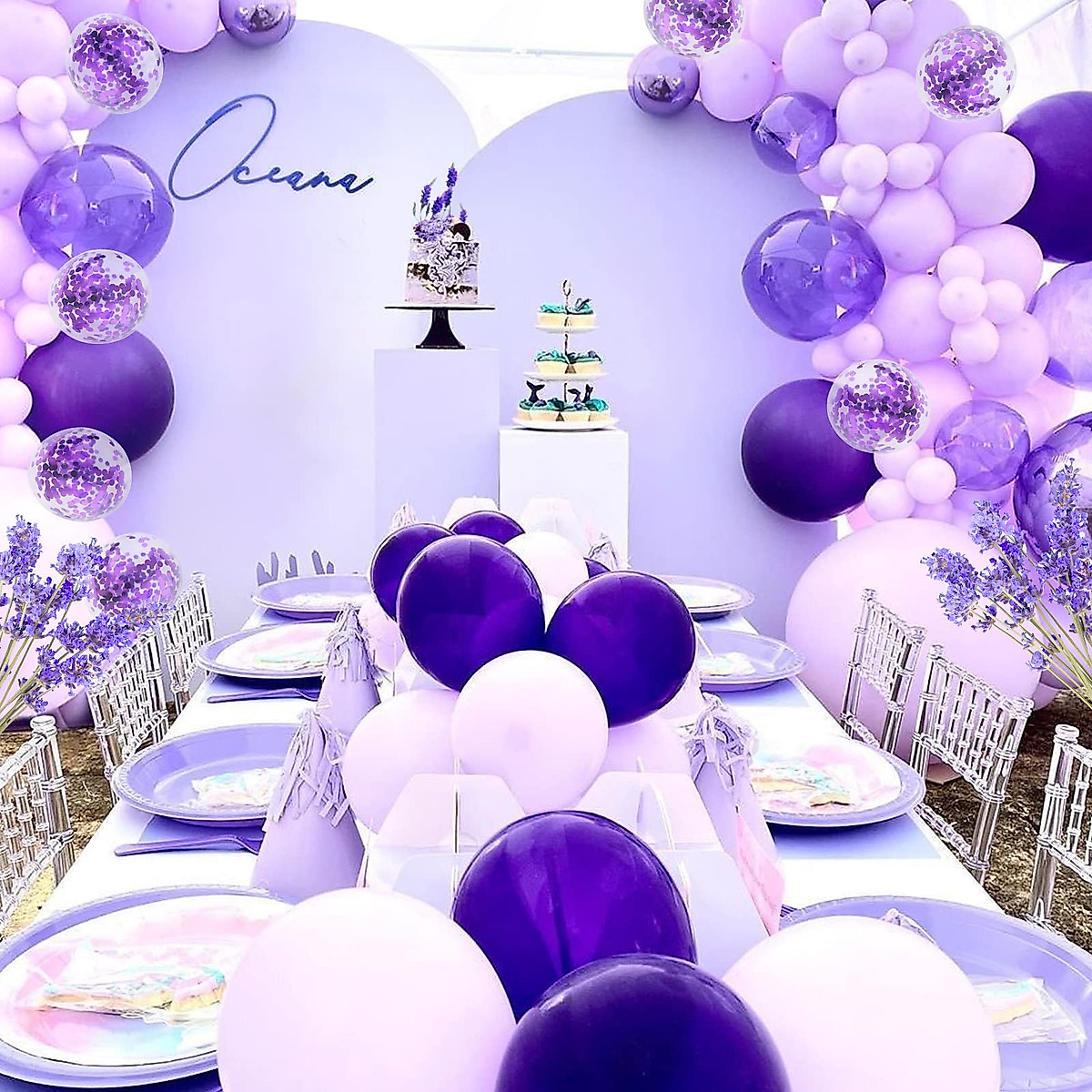 Purple and Silver Balloons Garland kit 135pcs Lavender Arch Balloons,Dark Confetti Metallic macaron Purple Butterfly Balloons,for Wedding Birthday Baby Shower Graduation Party Decorations Supplies