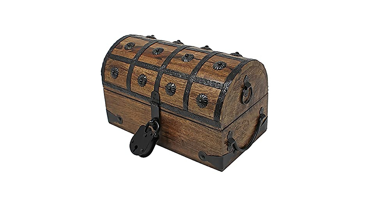 Authentic Pirate Treasure Chest - Wooden Box with Iron Lock