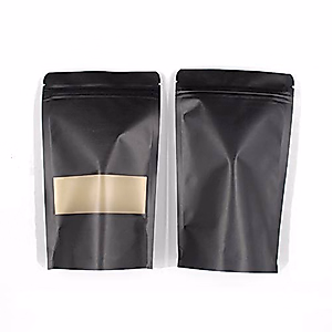 Black Kraft Paper Zipper Lock Stand Up pouch Bags Sealable Matte Window,12×20 cm/4.7×7.8 inches,Pack of 100