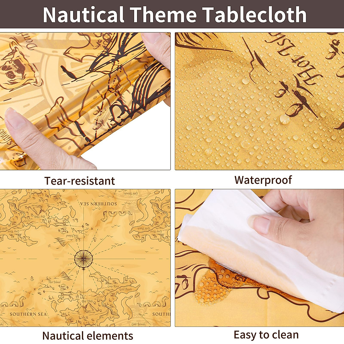 Durony 169-Piece Pirate Tableware Set - Pirate & Treasure Theme Birthday Party Supplies - Plastic Tablecloth, Plates, Napkins, Cups & Favors - Treasure Map Decors