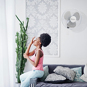 Comfort Zone CZ16W 16” 3-Speed Oscillating Wall-Mount Fan with Adjustable Tilt, Metal Grille, 90-Degree Oscillation, White