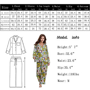 YiNi LuLu Womens Silk Satin Pajamas Set Button Down 2 Piece Pjs Set For Women Long Sleeve Oversized Sleepwear with Pockets