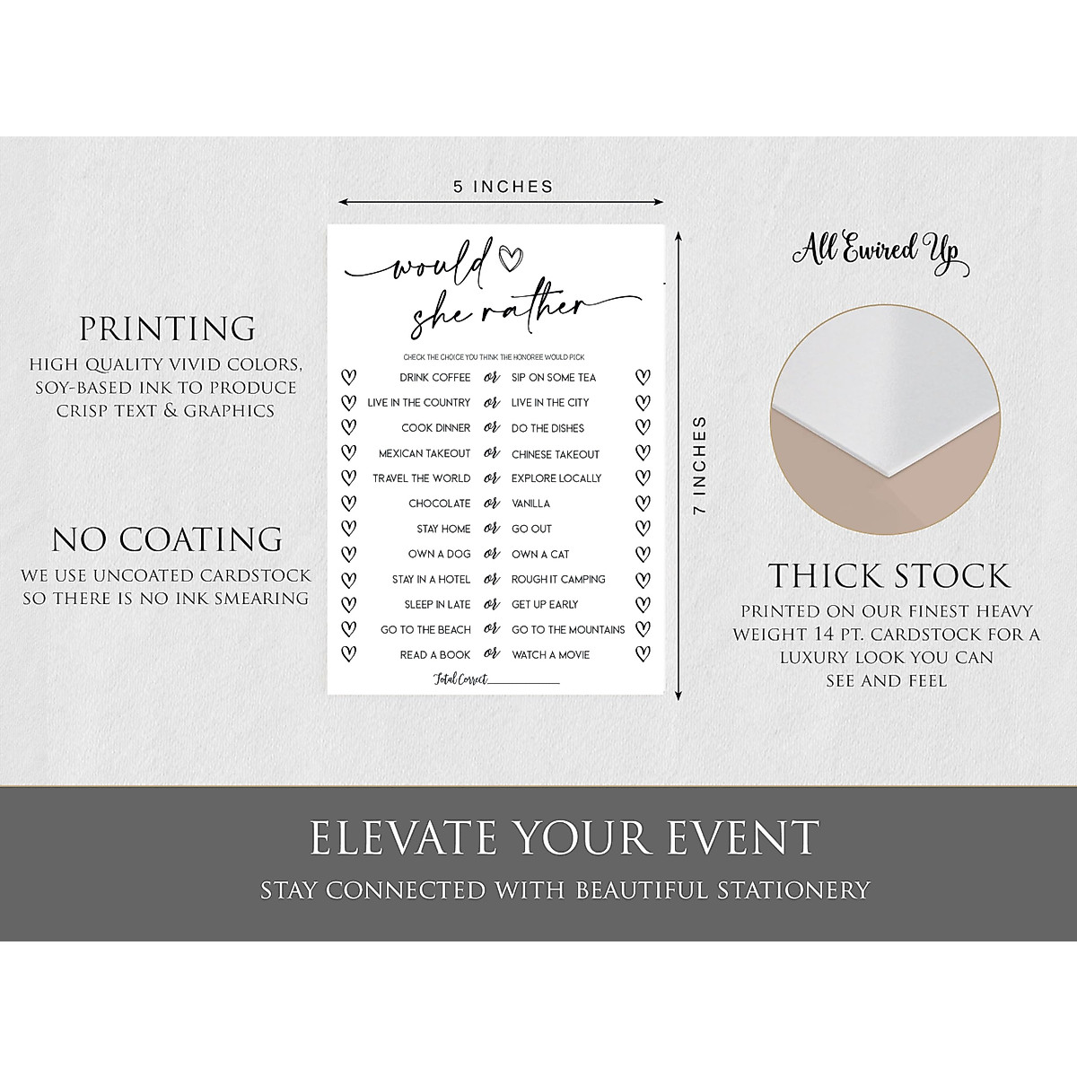 All Ewired Up 50 Would She Rather Game (50-Cards) Fun Baby Bridal Shower Birthday Party Game Activity, Gender Neutral Boy or Girl, Minimalist