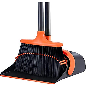 Broom and Dustpan Set, Broom and Dustpan Set for Home, Dustpan with 52" Long Handle Broom Combo Set, Standing Dustpan and Broom Set for Home Kitchen Room Office Lobby Floor Cleaning