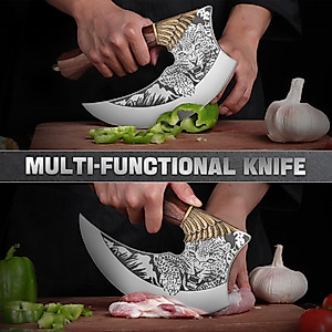 TIVOLI Meat Cleaver Knife Set with 9-inch Pizza Cutter Axe Ulu Knife, Full Tang Cleaver Knife with Sheath Gift Box for Kitchen Outdoor Camping Use