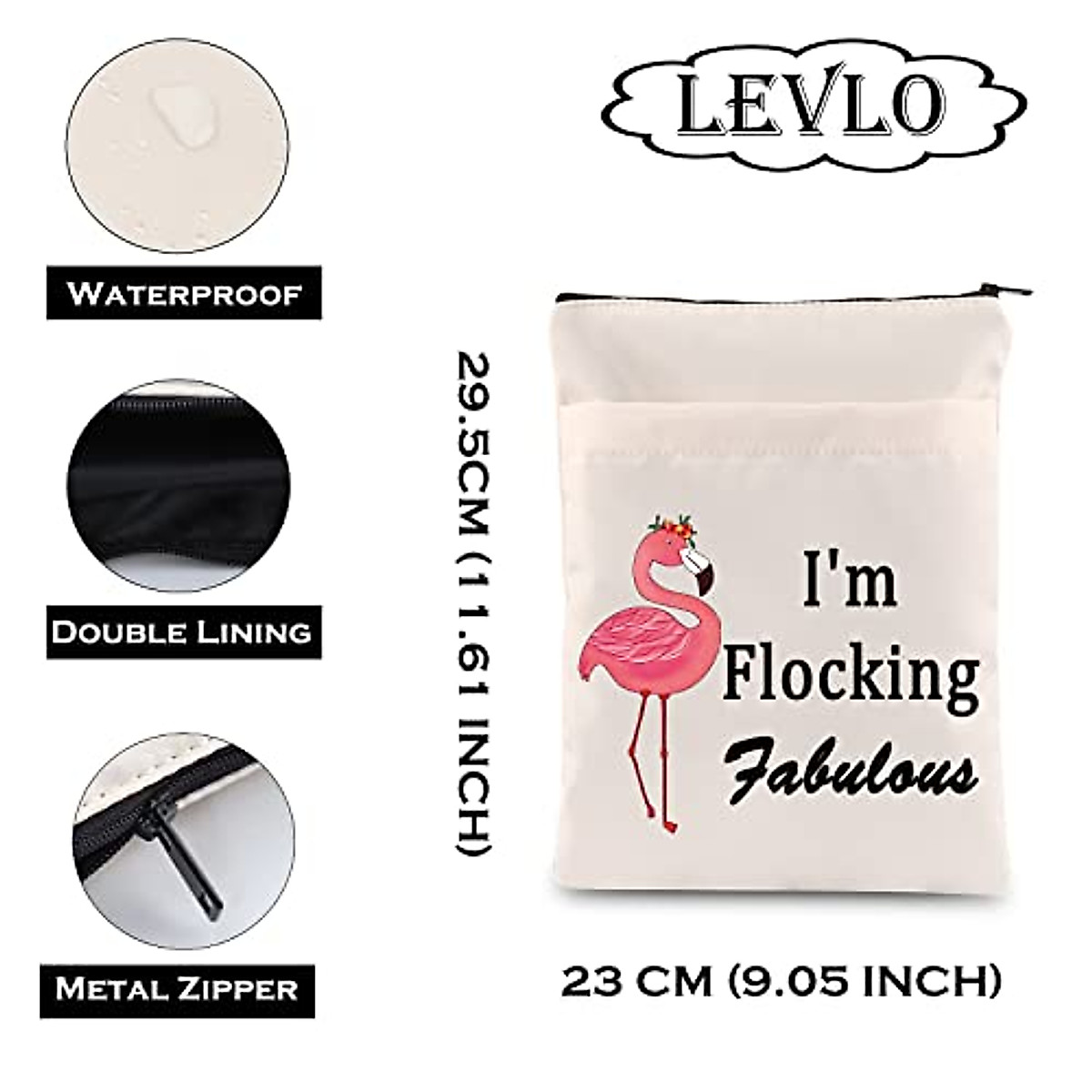 LEVLO Pink Flamingo Lovers Gifts I'm Flocking Fabulous Book Cover Book Sleeve Zipper Pocket with Flamingo Pattern BFF Gift (I'm Flocking Fabulous)