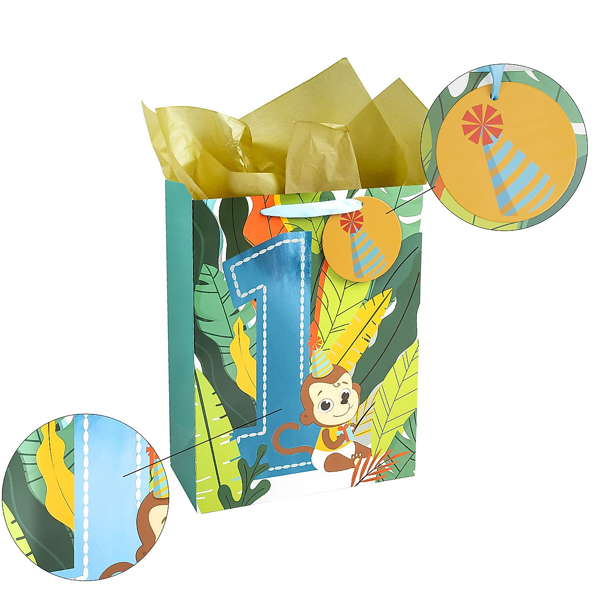 MAYPLUSS 13" Large Gift Bag for One Birthday with Birthday Card and Tissue Paper