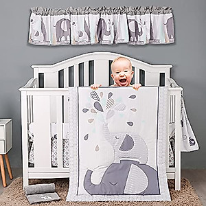 Brandream Playful Elephant Baby Boys and Girl Nursery Crib Bedding Sets 6 Pieces, Grey&Mint