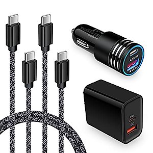 Type C Fast Charger Cable Kit for Samsung Galaxy S23 S23+ S22 Ultra S21 FE S20 A53 5G A14 A13 A54 Z Flip4 Fold4 A04s A03s,Moto G Stylus/Edge, 3+6FT USB C to C Phone Cords+20W Wall Plug+38W Car Adapter