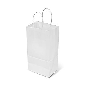 TOWRAP Small White Paper Bags 100Pcs 5.25x3.75x8 Inch Gift Bags with Handles Bulk,Party Bags, Shopping Bags,Retail Bags,Merchandise Bags,Favor Bags,Business Bags
