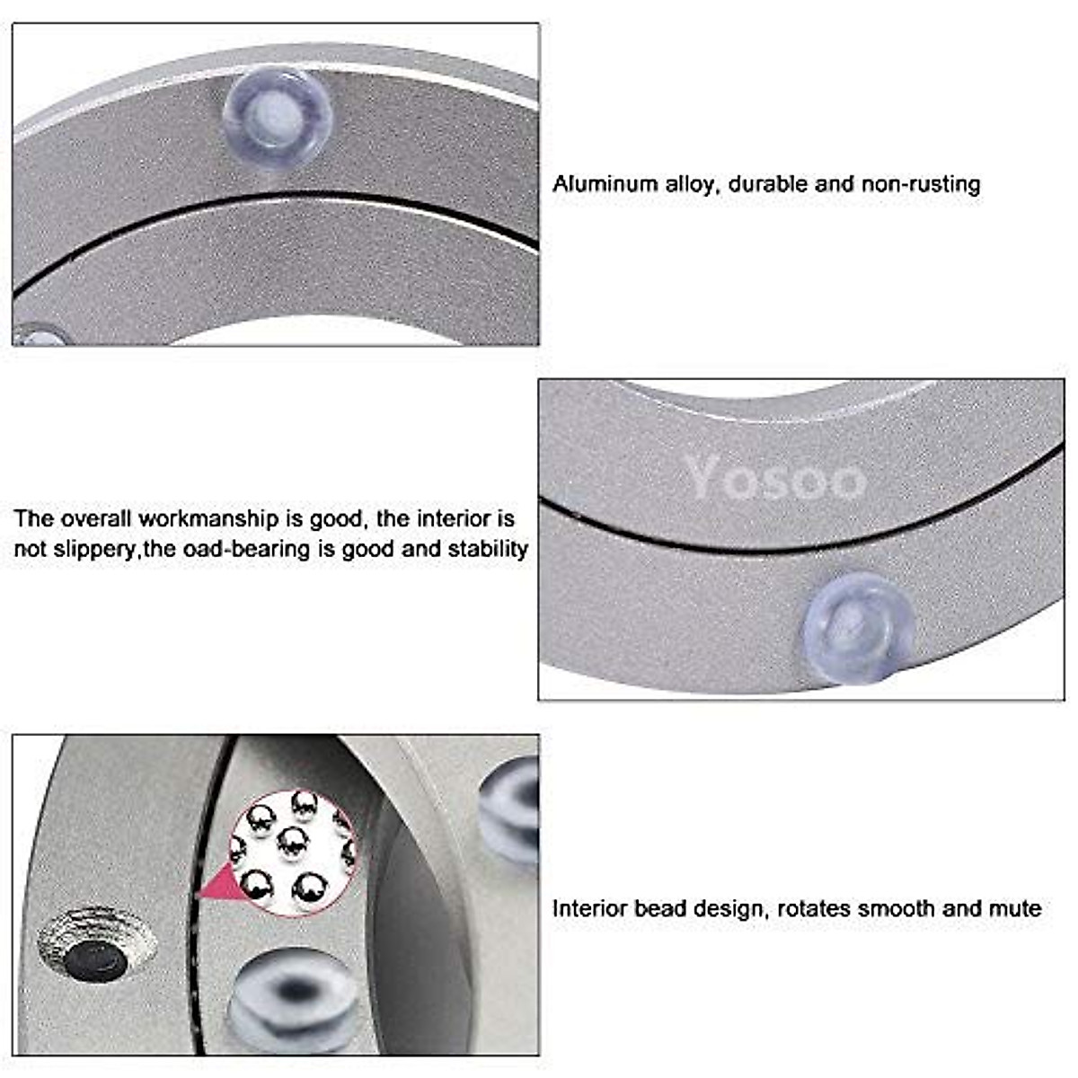 Heavy Duty Aluminium Alloy Turntable Bearing Furniture Rotating Bearing Turntable Round Dining Table Smooth Swivel Plate (Size:10Inch)