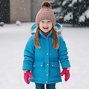 Durio Baby Girl Winter Hat Pom Poms Baby Beanies Infant Winter Hat Warm Newborn Hats for Girls Boys Knit Soft Baby Girl Hats Ivory White & Gray & Pink One Size