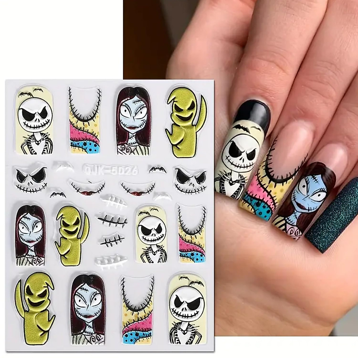 Muagorn Halloween 5D Nail Art Stickers Decals – Distinctive Set of 3 Realistic Designs for Individualized Halloween Nail Accents (Style 01)