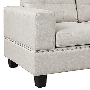 Eafurn L Shaped Sectional Reversible Chaise and Drop Down Table & Cupholders, Upholstery Corner Storage Ottoman, Tufted Convertible Sofa & Couch for Living Room Furniture Set, Gray