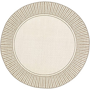 Livabliss Hampshire Solid Border Outdoor Area Rug, 7'3" Round, Brown