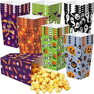 Roshtia 24 Pcs Halloween Theme Party Popcorn Favor Boxes in 6 Designs Trick or Treating Snack Treat Box Candy Cookie Container Event Party Favor Supplies, Halloween Snacks (Figure)
