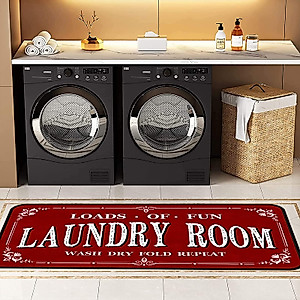 GRTARANY Laundry Room Rug Runner 39 x 20 Inch Non Slip Waterproof Farmhouse Kitchen Floor Mat Bath Area Rugs for Home Decor Accessories Red