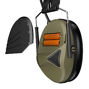 Defender Safety Decitech E1 Electronic Active Hearing Protection, Shooting, Range, Hunting, Tactical Earmuffs, 24 NNR Rated. (Olive Green)