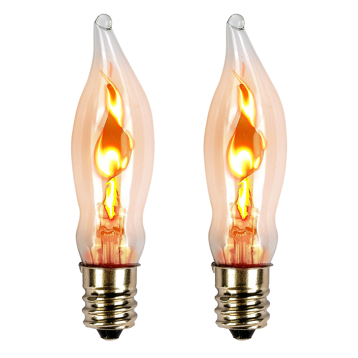 OHLGT Flicker Flame Light Bulb for Hallowwen Christmas Decorative 3 Watt, 120V, E12 Flame Candelabra Light Bulbs（2 Packs）