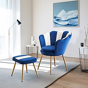 MoomJiee Velvet Accent Chair with Ottoman Set of 2,Upholstery Modern Club Chair with Footrest,Comfy Barrel Living Room Armchair with Golden Metal Legs for Bedroom Living Reading Room Office