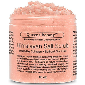 Himalayan Body Scrub – Infused by Collagen, Saffron Stem Cell & Nourishing Body Oils -Exfoliating Salt Scrub For Body - Win Against Aging, Acne, Eczema, Psoriasis & Dead Skin Scars- 10 oz