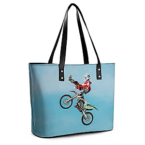 Womens Handbag Motorcycle Motocross Leather Tote Bag Top Handle Satchel Bags For Lady