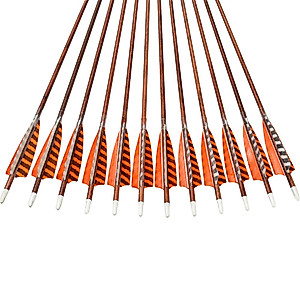 NIKA ARCHERY 30 inch Feather Carbon Arrows Wood Camo Shaft SP400 for Outdoor Target Hunting 12 pcs